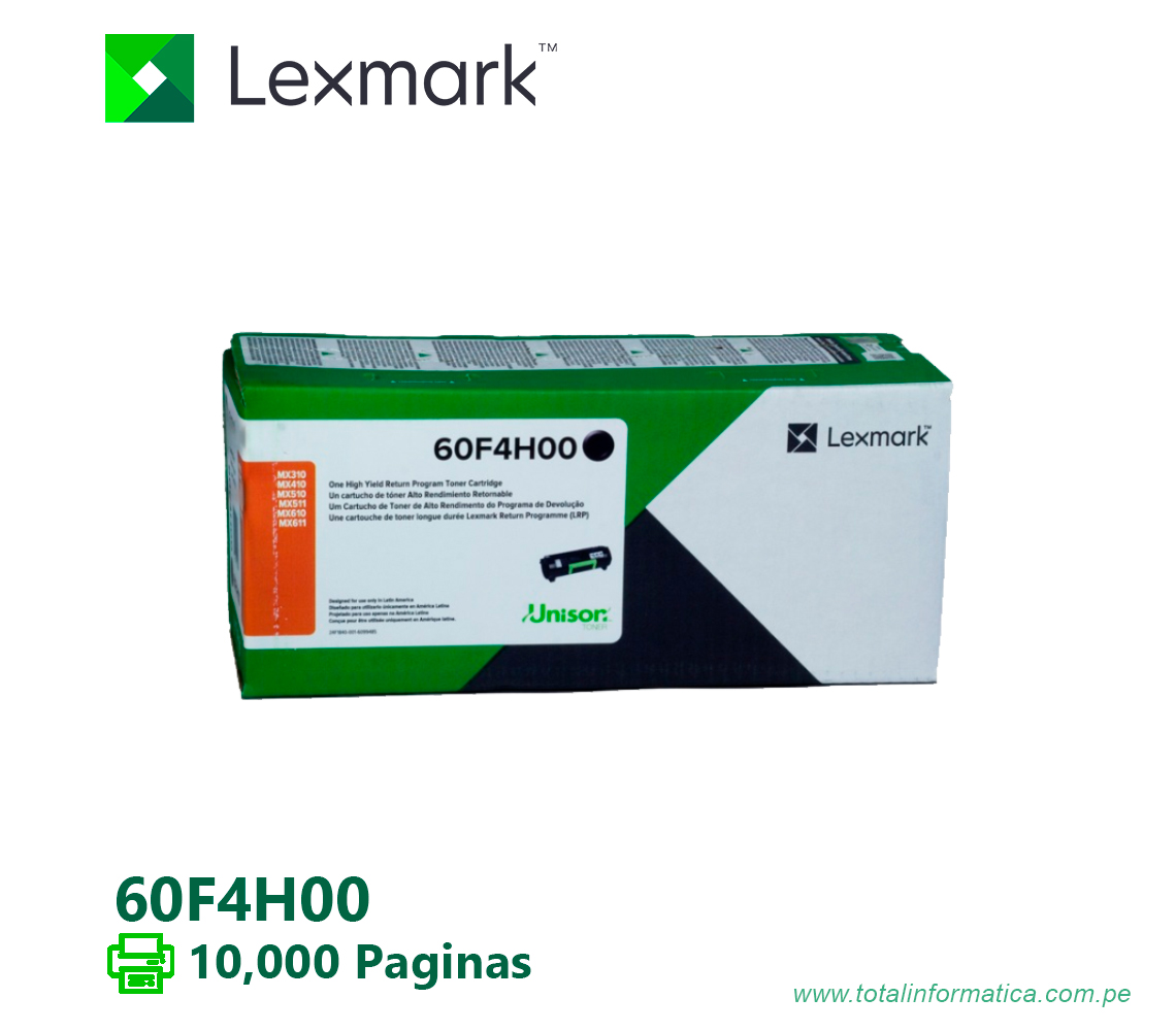TONER LEXMARK (60F4H00) NEGRO MX611,MX410, MX511,MX310 10,000PG
