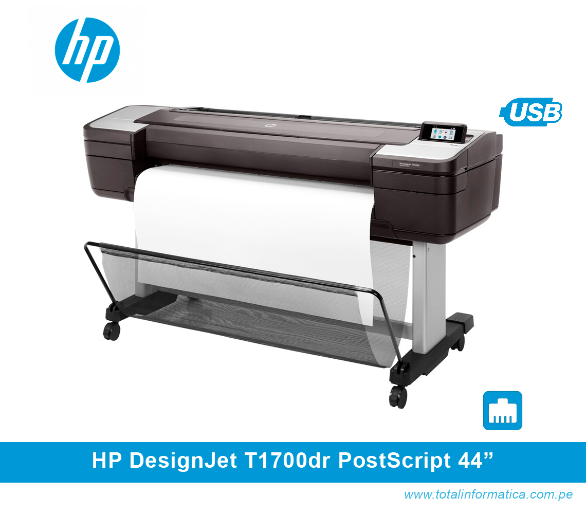 IMPRESORA PLOTTER HP DESIGNJET T1700DR PS 44", 1VD88A, A4-A0