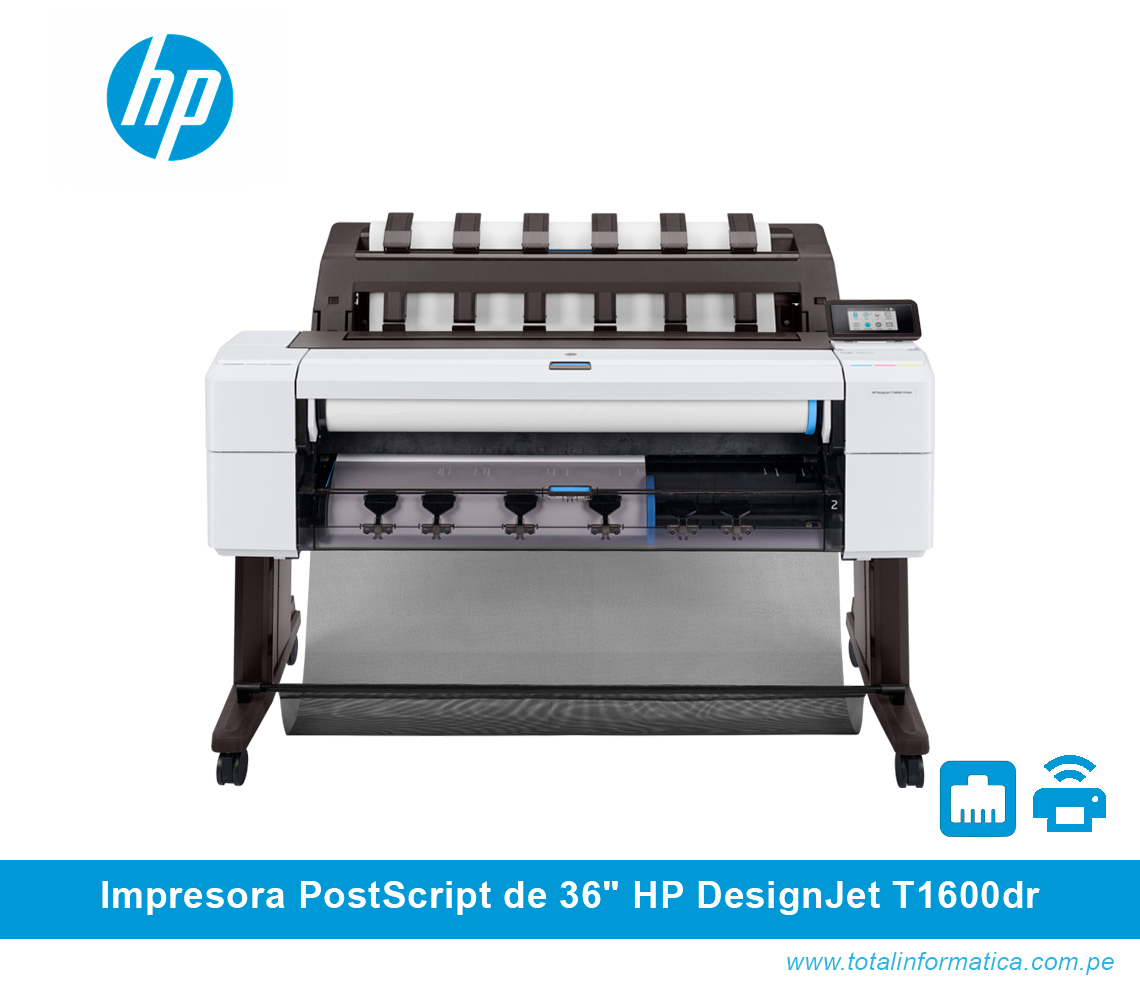 IMPRESORA PLOTTER HP DESIGNJET T1600DR de 36" PostScript, 3EK13A, A4-A0