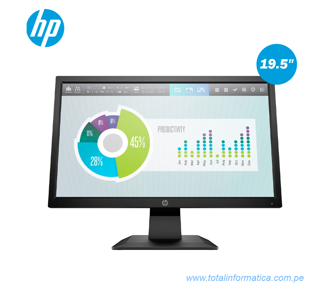 MONITOR HP P204V 5RD66AA 19.5" HD, 1600 X 900 A 60HZ, TN LED, HDMI VGA