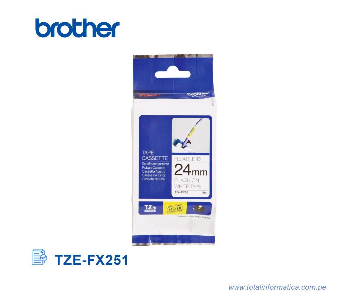 CINTA BROTHER TZEFX251/TZE-FX251 NEGRA SOBRE FONDO BLANCO
