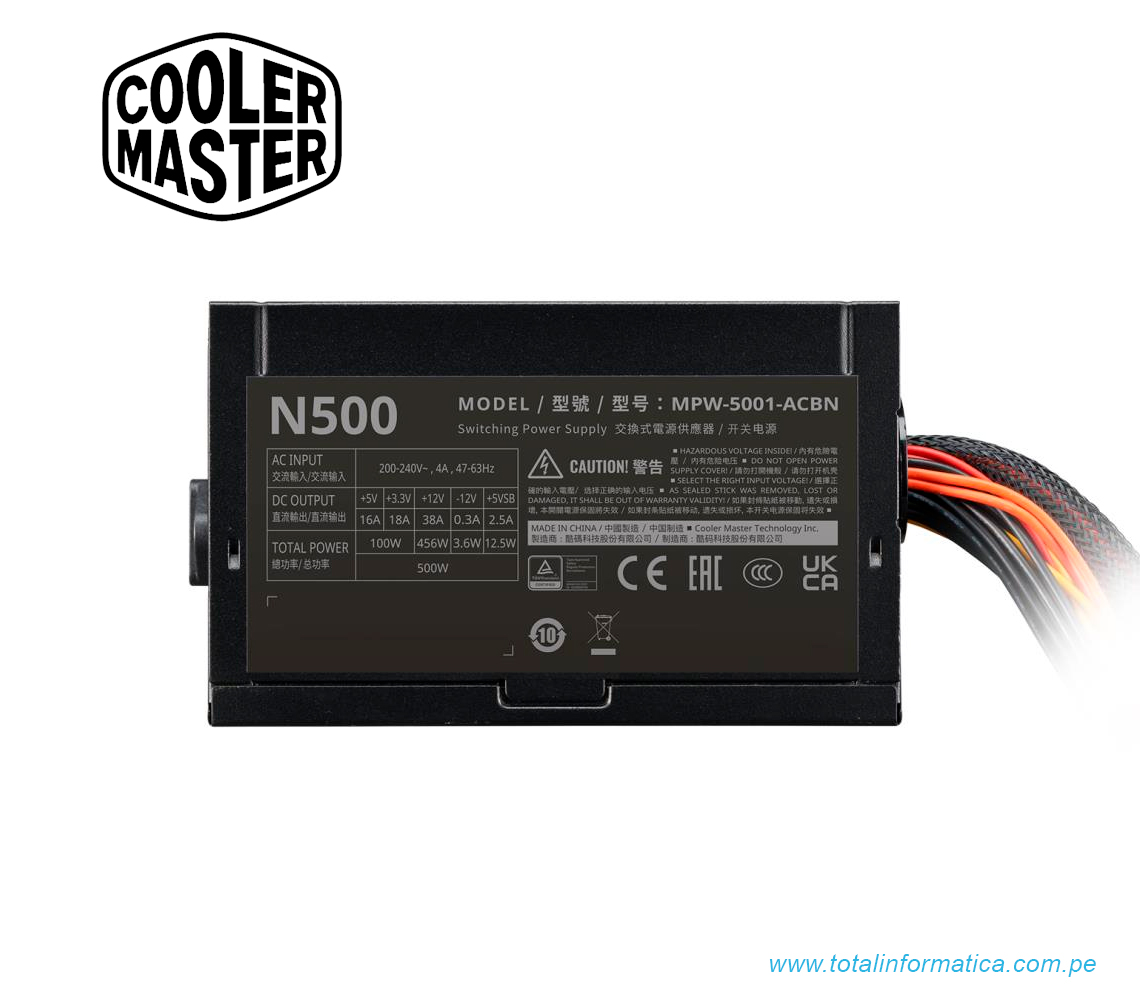 FUENTE COOLER MASTER ELITE NEX N500 230V A/US CABLE-NO MODULAR
