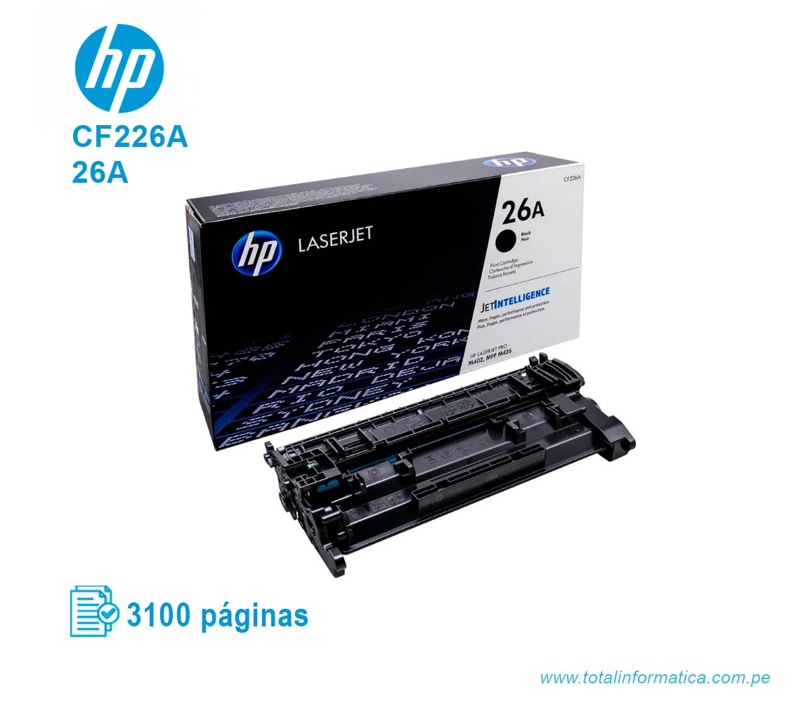 TONER HP 26A BLACK ( CF226A ) LASERJET PRO M402, 3.1K PGS