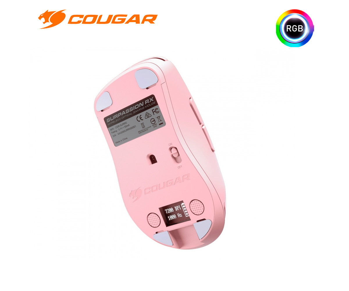 MOUSE GAMER COUGAR SURPASSION RX PINK, INALÁMBRICO, 7,200 DPI, RGB
