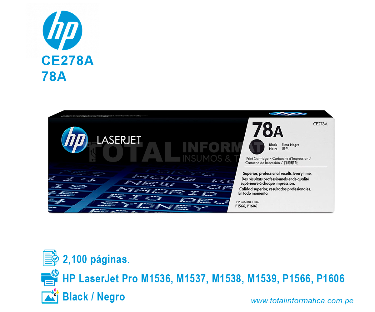TONER HP 78A ( CE278A ) NEGRO, LASERJET P1566, P1606DN, 2100 PAG