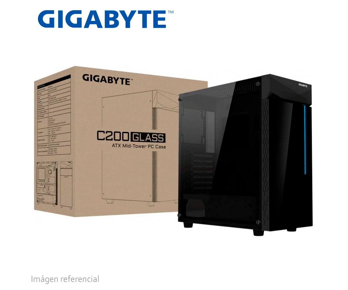 CASE GIGABYTE GB-C200G LED RGB, ELEGANTE, VIDRIO TEMPLADO NEGRO, USB 3.0