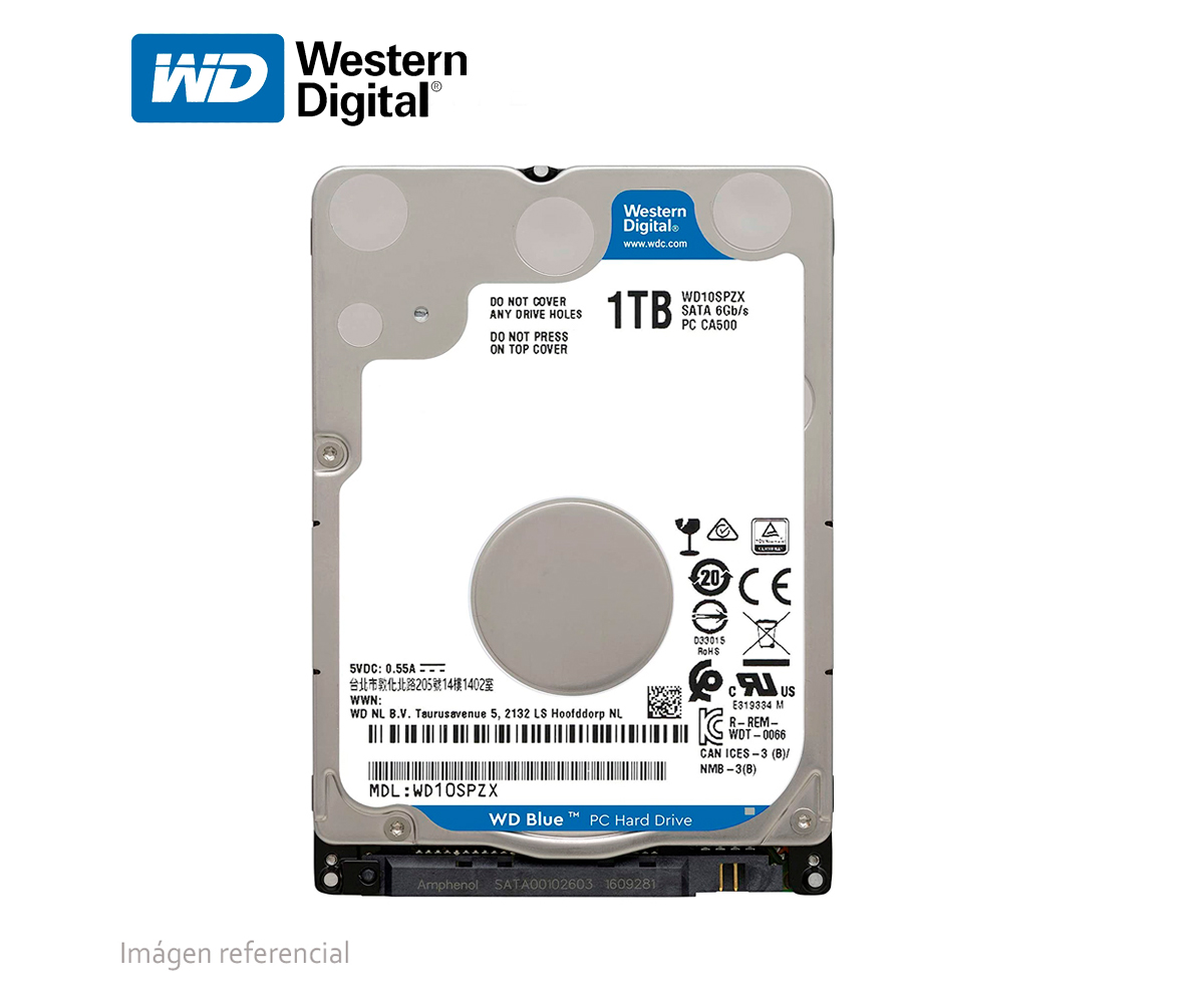 DISCO DURO WESTERN DIGITAL BLUE WD10SPZX, 1TB, SATA 6.0 GB/S, 5400 RPM, 2.5"