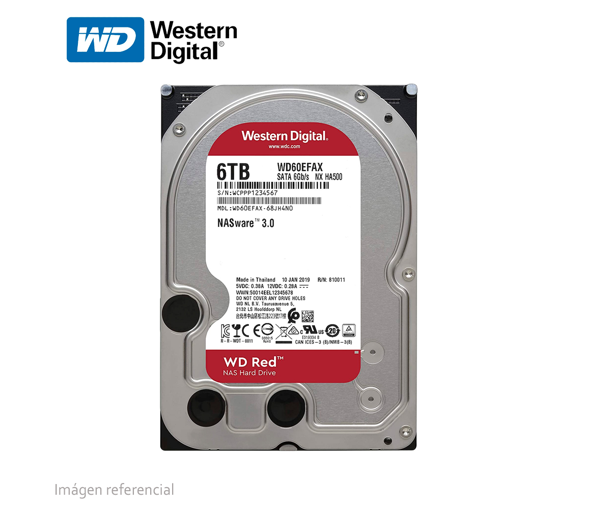 DISCO DURO WESTERN DIGITAL WD60EFAX, 6TB, SATA 6.0 GB/S, 256 MB, 5400 ...